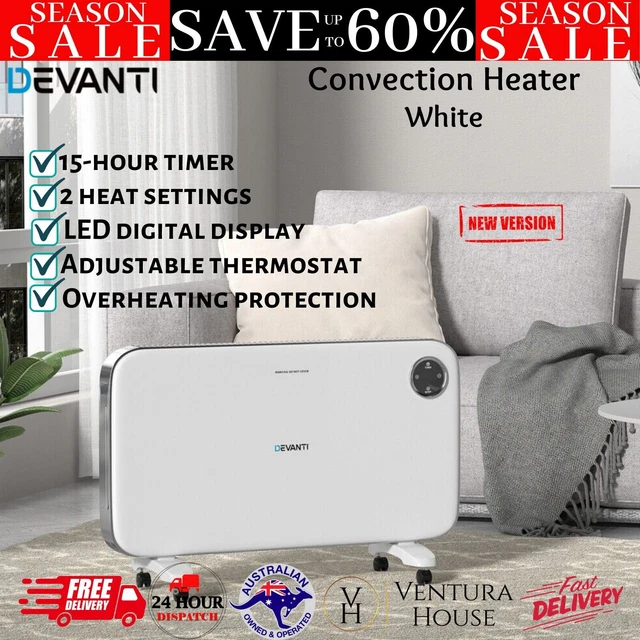 DEVANTI CONVECTION HEATER Electric Freestanding Wall Mounted LED White ...