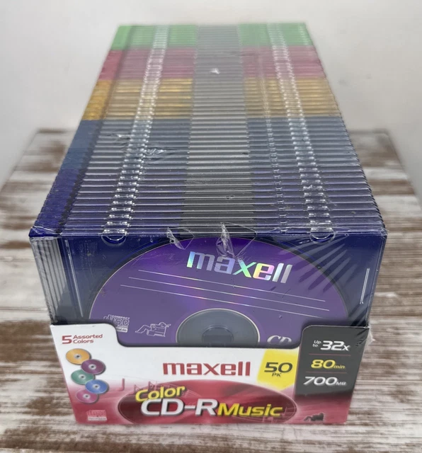 MAXELL 50-PACK COLOR CD-R Music 32x 80 min 700 mb, New Sealed $45.99 ...