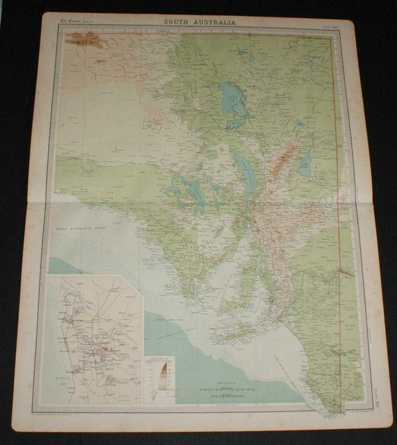 MAP OF SOUTH Australia from the 1920 Times Survey Atlas, inset map of ...