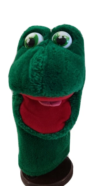 FROG HAND PUPPET Russ Berrie & Co. #2209 Green Paint Wear 10.5" Vintage ...