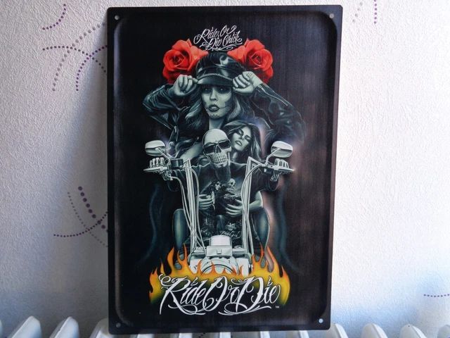 Tole Metal Moto Pin Up Ride Or Die 28 X40 Cms Non Plaque Emaillee Ancienne Eur 1200 Picclick Fr