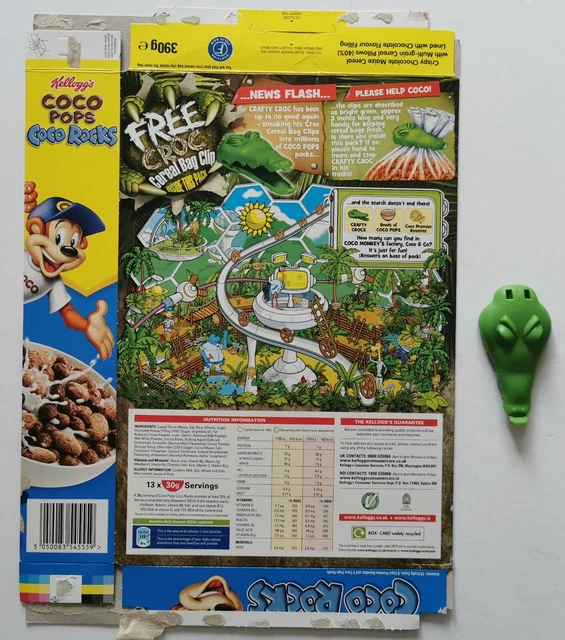 2012 KELLOGGS CEREAL Coco Pops Cereal Croc Bag Clip Packet & Crocodile ...