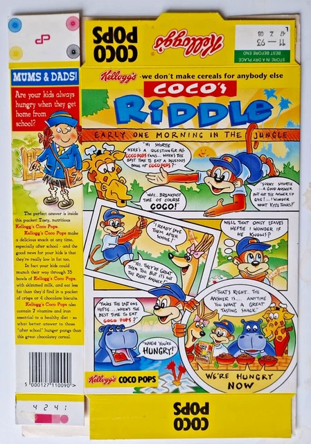 1993 KELLOGGS CEREAL Coco Pops Riddle Vintage Packet Offer £9.99 ...