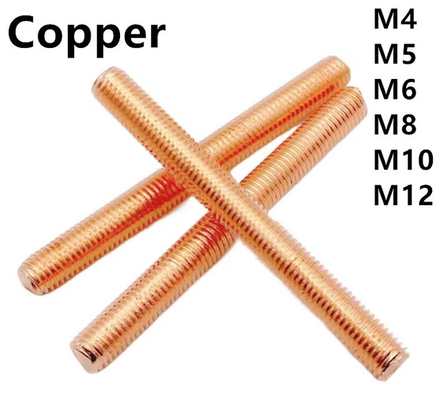 M4 M5 M6 M8 M10 M12 Pure Copper Threaded Rods Metric Thread Stud Bolts £9.98 - PicClick UK