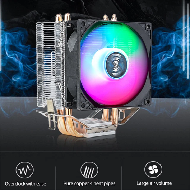 RGB CPU COOLER 4 Heat Pipe 9cm Tower Radiator Computer Accessories for ...
