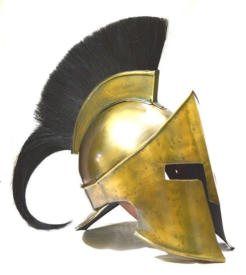 Costume Helmet With Stand Antique Gold Spartan Helmet Replica - King ...
