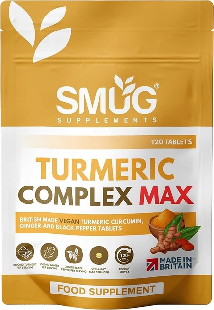 TURMERIC COMPLEX MAX 2000mg with Ginger & Black Pepper 120 Vegan ...