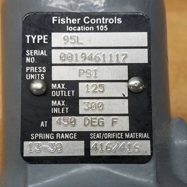 FISHER TYPE 95L Flanged Pressure Regulator, 125 PSI Max Outlet 300 PSI ...