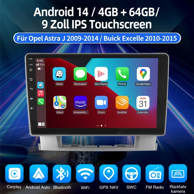 MIT DAB+ ANDROID 14 Carplay 64GB Autoradio Für Opel Astra J Buick ...