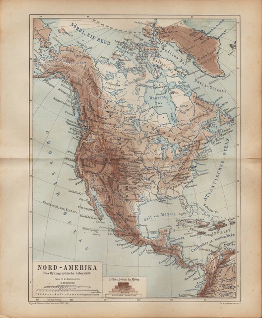 MAP MAP 1874: NORTH AMERICA. Oro Hydrographic Overview. U.S.A. Mexico £ ...