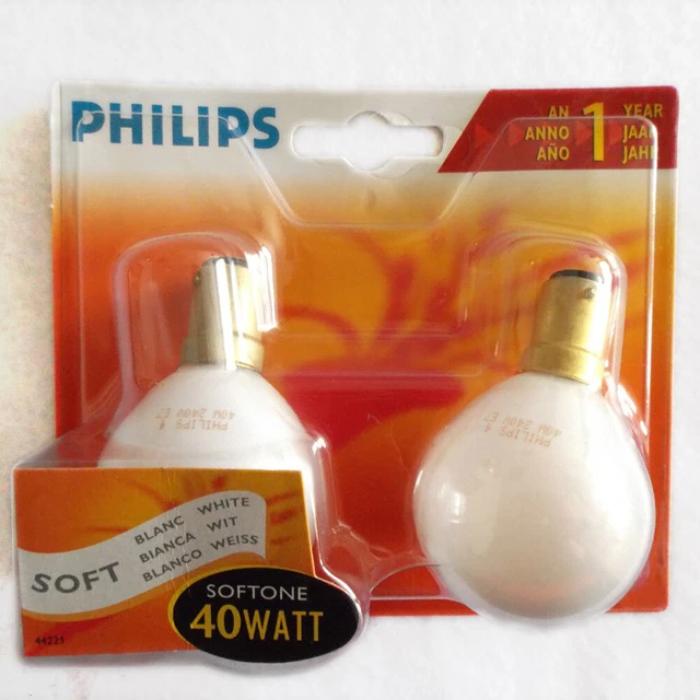 PHILIPS 40W 240V SBC B15 Softone White Golf Ball Round Light Bulbs Twin ...