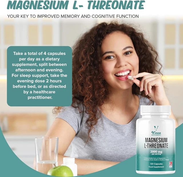 VINCO MAGNESIUM L-THREONATE Supplement - 120 High Strength Magnesium L ...