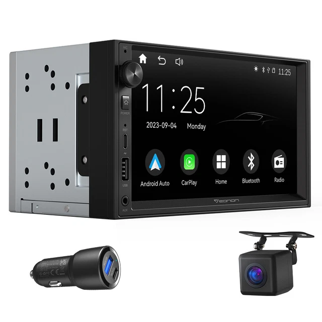 7& QLED DOUBLE DIN Car Stereo GPS Head Unit W/Cam for Apple CarPlay ...