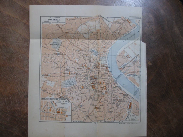 STAMPA ANTICA MAPPA ANTIQUE OLD PRINT GRAVURE MAP BORDEAUX FRANCE 1938 ...