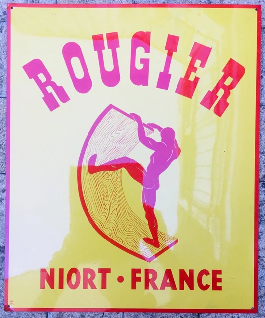 ANCIENNE TÔLE ROUGIER NIORT FRANCE ATHLÈTE SPORT 40x33 CM ENAMEL PLATE ...