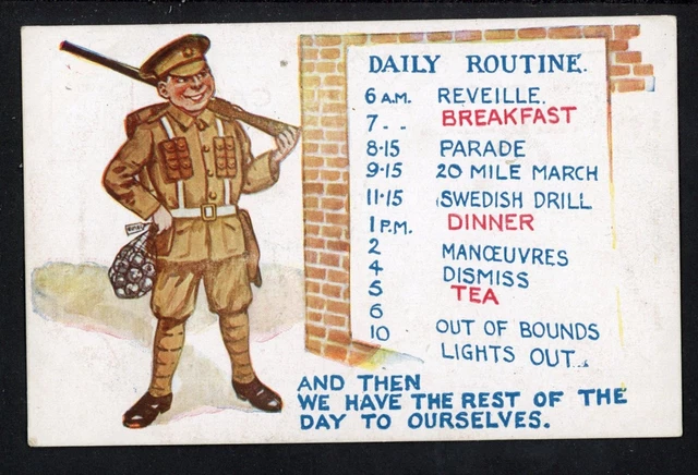 PC WW1 TOMMY SOLDIER DAILY ROUTINE MILITARY HUMOUR COMIC PATRIOTIC ...
