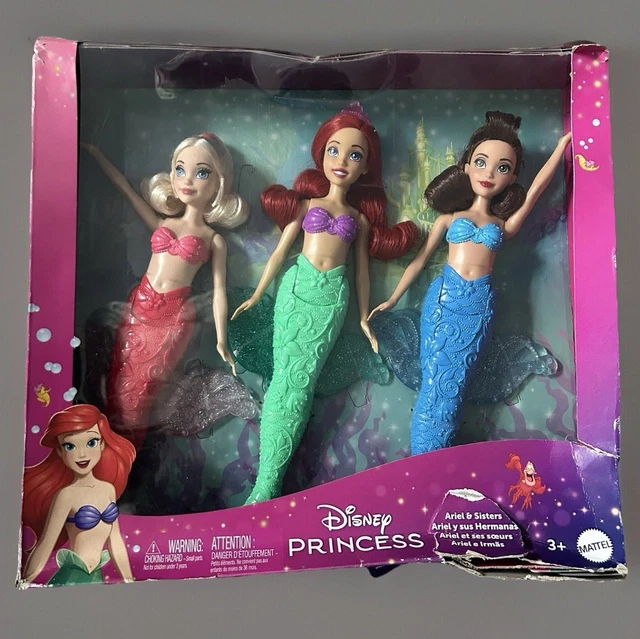 MATTEL DISNEY PRINCESS Dolls Ariel & Sisters Mermaid 12.7” 3 Pack - Box ...