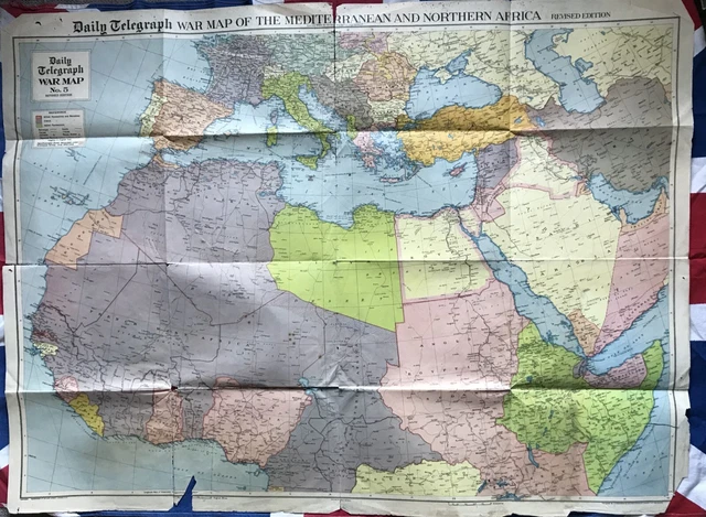 1944 DAILY TELEGRAPH WW2 War Map of the Mediterranean and North Africa ...