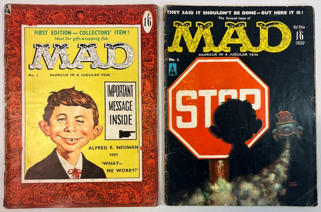 MAD MAGAZINE BRITISH UK Comic 1959 RARE Issue Numbers #1 AND #2, Fair ...
