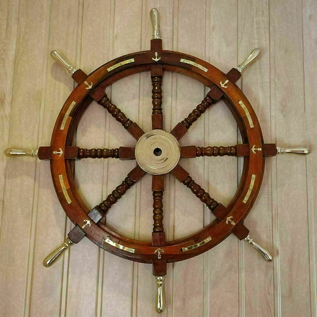 ROUE D'ANCRE EN laiton de roue de bateau de direction nautique en bois... EUR 201,17 - PicClick FR