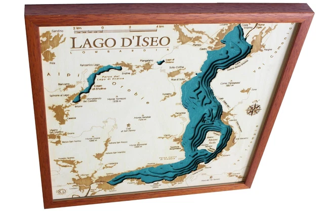 LAGO D'ISEO MAPPA Cartina 3D Quadro Moderno Map Chart | www.geckoart.it ...