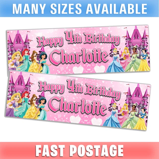 DISNEY PRINCESSES D1 Banner Personalised Birthday Party Kids Boys Girls ...