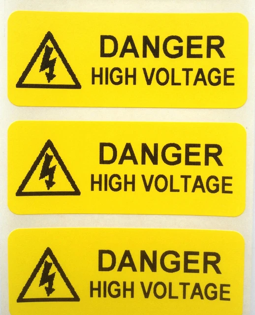 ELECTRICAL SAFETY WARNING Labels - High Voltage Labels - Yellow 50mm x ...