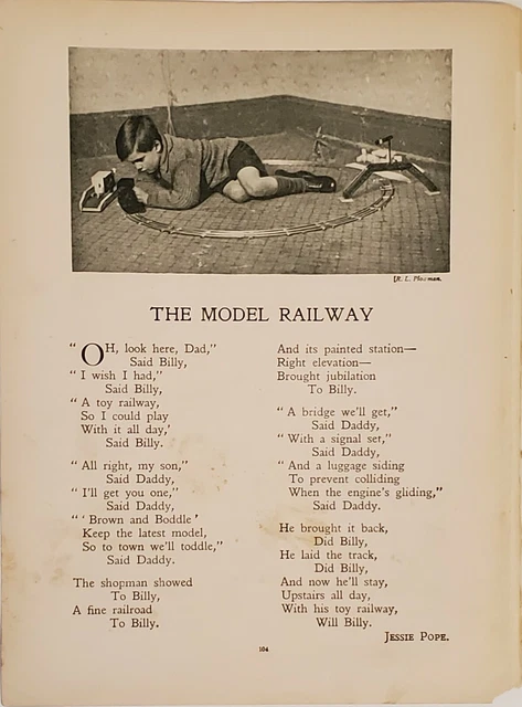 BOOK ILLUSTRATION MODEL Railway Train B&W Picture Boy Playing Poem ...