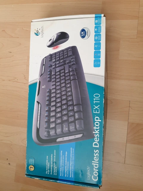 NEW! LOGITECH CORDLESS Desktop EX110 Keyboard and Optical Mouse USB ...