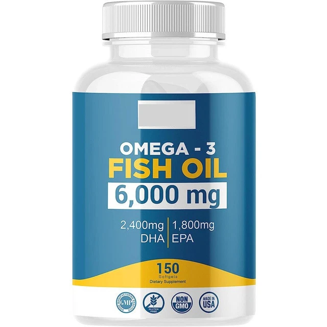 OMEGA 3 FISH Oil 6000 Mg with Maximum EPA DHA - Supports Brain, Liver ...