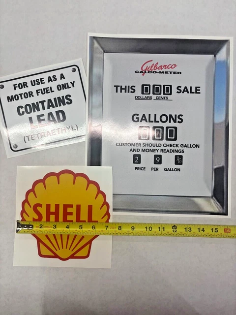 SHELL GAS PUMP Vintage Sticker kit for Door Mural/Fridge Wrap great 4 ...