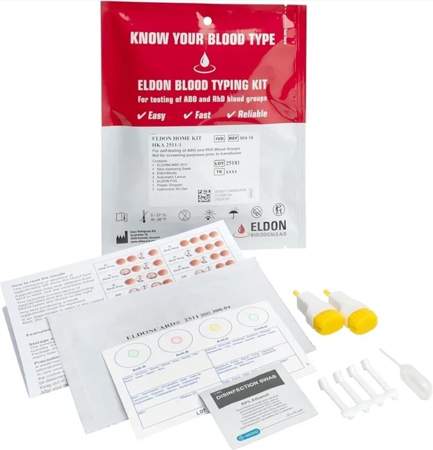ELDONCARD BLOOD TYPING Kit, 1 Test Pack, Know Your Blood type Accurate ...