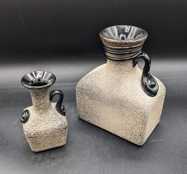 SCAVO GLASS LAFIORE Square Vases Black Glass Detail Vintage set of 2 ...