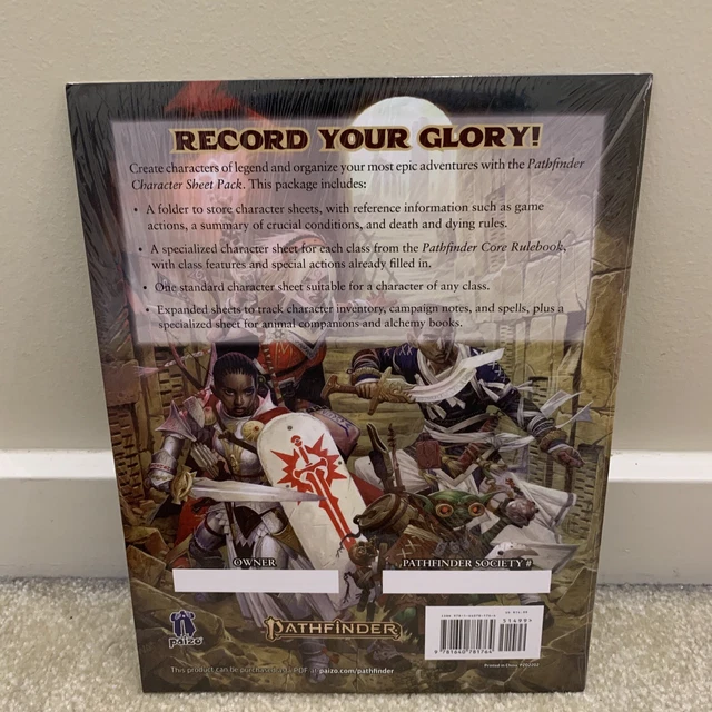 PATHFINDER RPG GAME Character Sheet Pack Second Edition Paizo PZ02202 ...