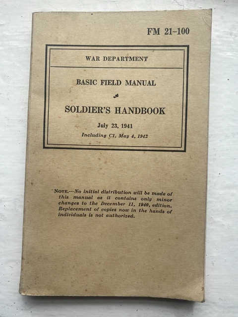 WW2 WAR DEPARTMENT Basic Field Manual Soldiers Handbook July 23 1941 ...
