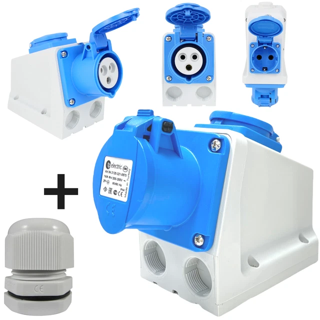 CAMPING WALL SOCKET CEE 16A 230V 3-pole caravan boat IP44 + 230V NEW £ ...