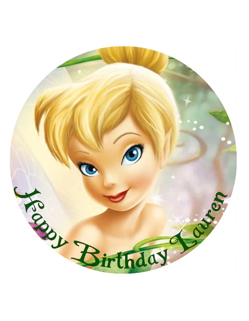 TINKERBELL PERSONALISED CAKE Topper 8" circle Wafer paper/Icing sheet £ ...