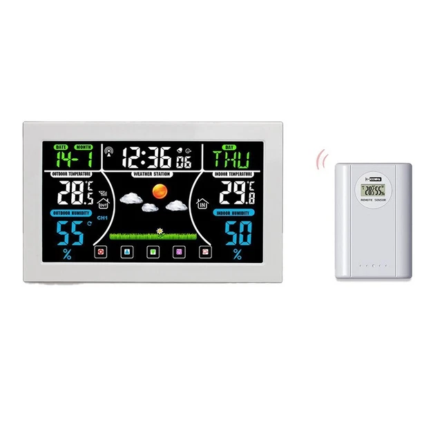WIRED WIRELESS INDOOR Outdoor Weather Station with Easy to Read Display ...