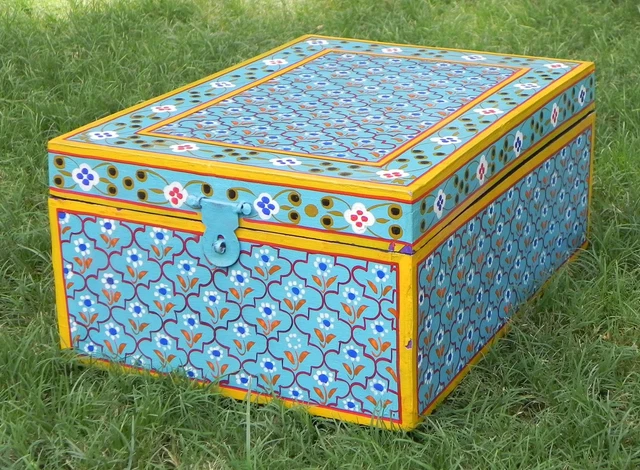 WOODEN HAND PAINTED colorful storage trunk, storage box, dowry box ...