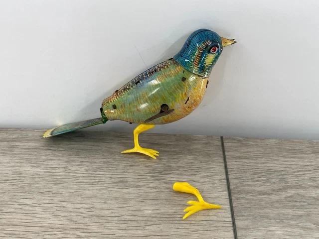WIND UP CLOCKWORK Tin Litho Chirping Bird Kohler Germany Vintage Toy ...