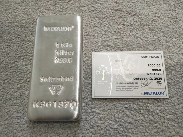 METALOR 1 KILO 1kg Silver Bullion Bar 999.0 fineness Chards £900.00 ...