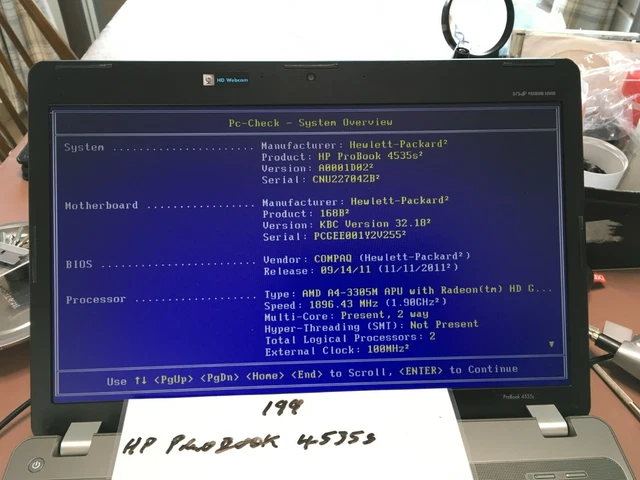 HP PROBOOK 4535S Motherboard 654308-001 TEST RESULTS SHOWN WORKING ...