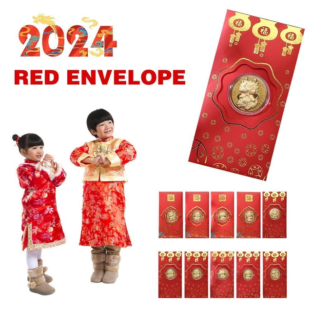 DRAGON COIN RED Packet Gold Foil Dragon Lucky Gold Coin New Year Gifts ...