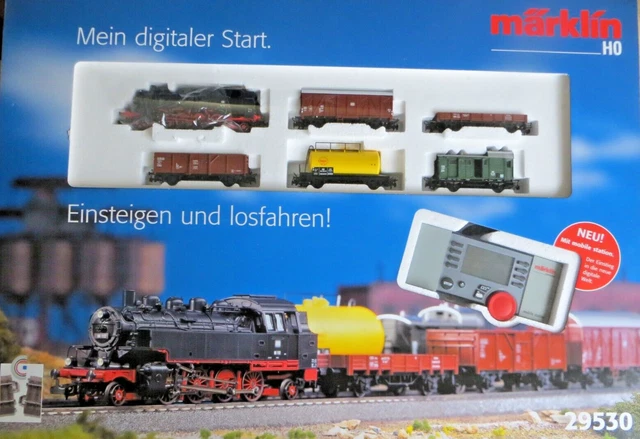 MÄRKLIN 29530 H0 Startpackung Dampflok mit Güterzug Gleise Trafo ...