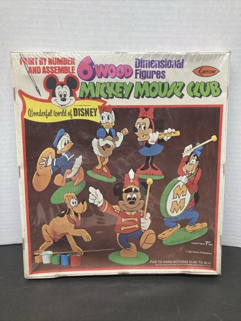 VINTAGE DISNEY MICKEY Mouse Club 6 Wood Dimensional Figures NEW Sealed ...