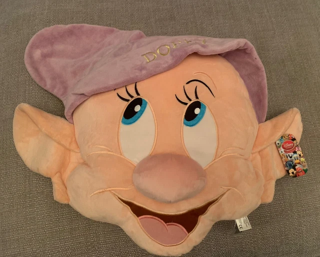 DISNEY STORE SNOW White Dopey Dwarf 3D Plush Face Cushion Pillow. New ...