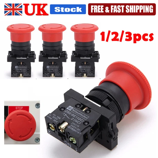 22MM EMERGENCY STOP Push-Button XB2-ES542 Red Mushroom Stop Off Switch UK £6.71 - PicClick UK