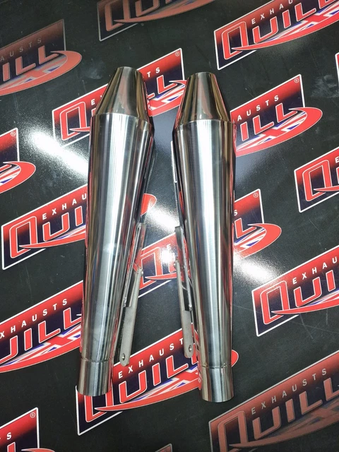2 X STAINLESS Universal Reverse Cone Silencers with 47.5mm inlet and ...