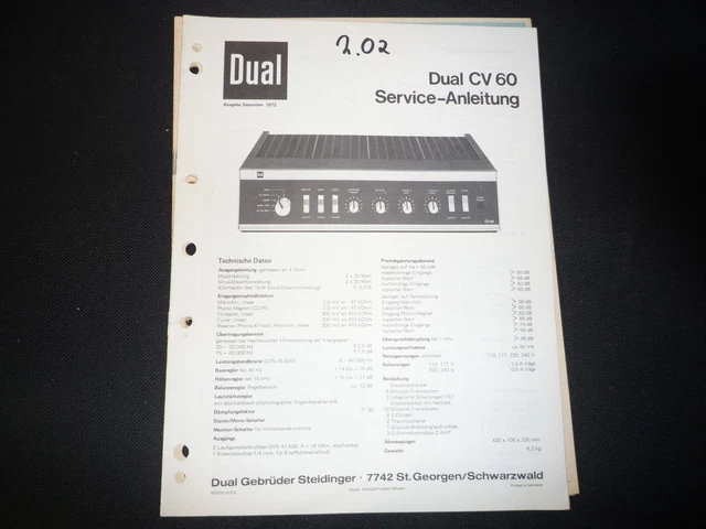 ORIGINAL SCHALTPLAN Service Manual Schaltplan Dual CV 60 EUR 12,50 ...