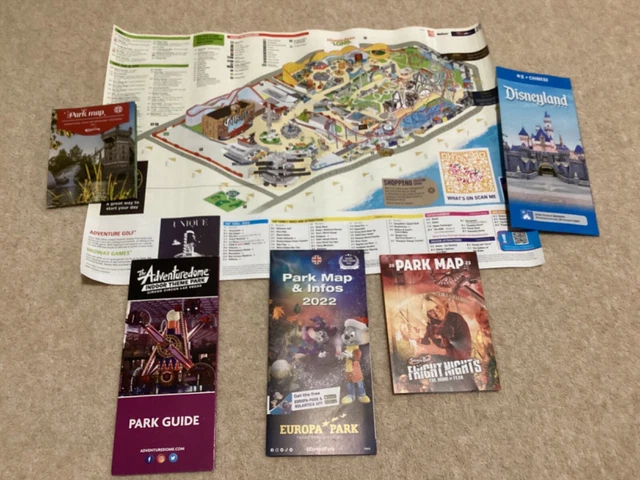 THEME PARK MAP Bundle - 6 Maps Efteling Europa Park Thorpe Park Vegas ...